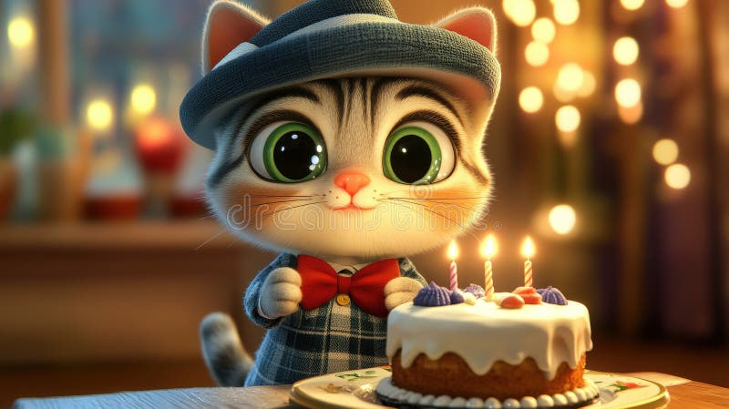 Cartoon Cat with Cake. Selective Focus Stock Image - Image of party ...