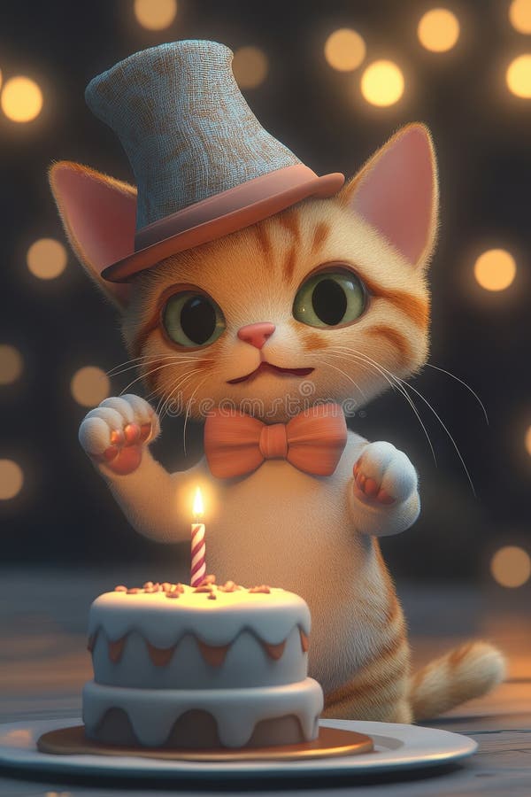 Cartoon Cat with Cake. Selective Focus Stock Photo - Image of party ...