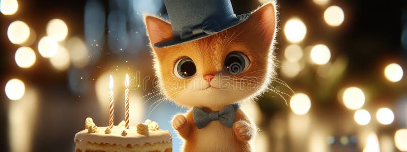 Cartoon Cat with Cake. Selective Focus Stock Photo - Image of ...