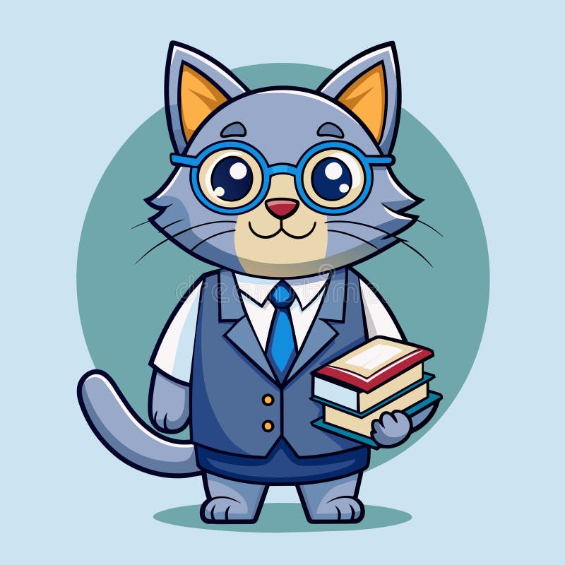 A Cartoon Cat Character is Dressed in Formal Attire, Holding a Stack of ...