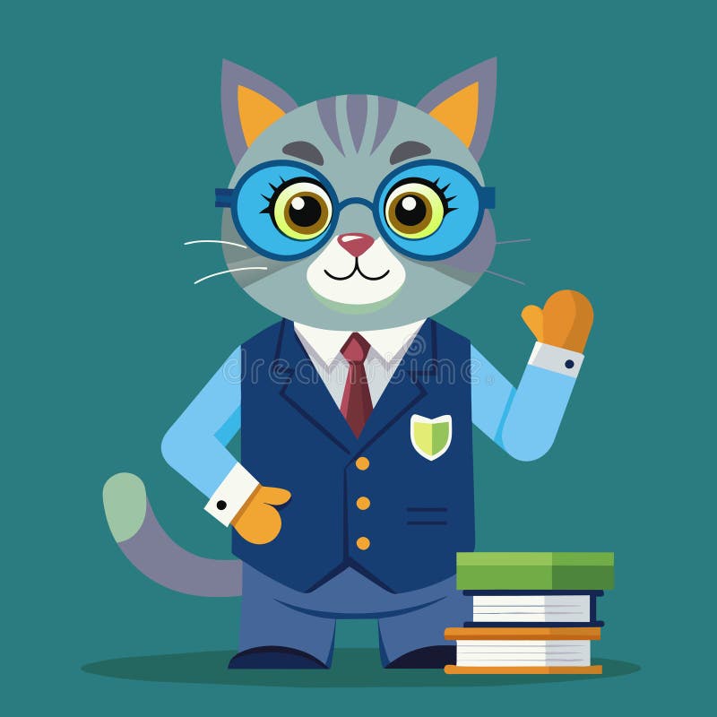 A Cartoon Cat Character is Dressed in Formal Attire, Holding a Stack of ...