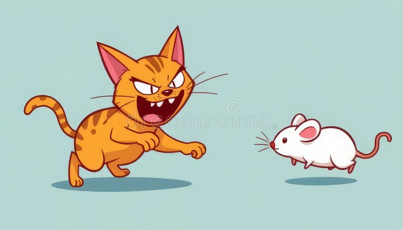 A Cartoon Cat is Chasing a Mouse Stock Image - Image of mammal, playful ...