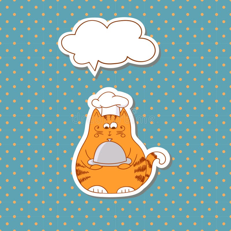 Cartoon Cat Cook with Bubble Speech on Dots Background. Stock Vector ...