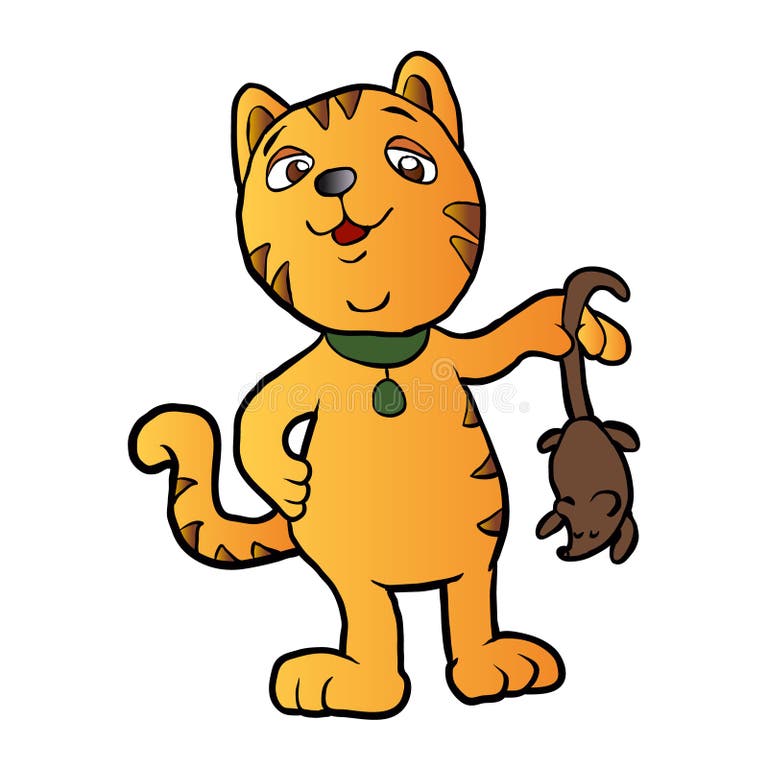 Cartoon Cat with Dead Mouse Stock Vector - Illustration of hand ...
