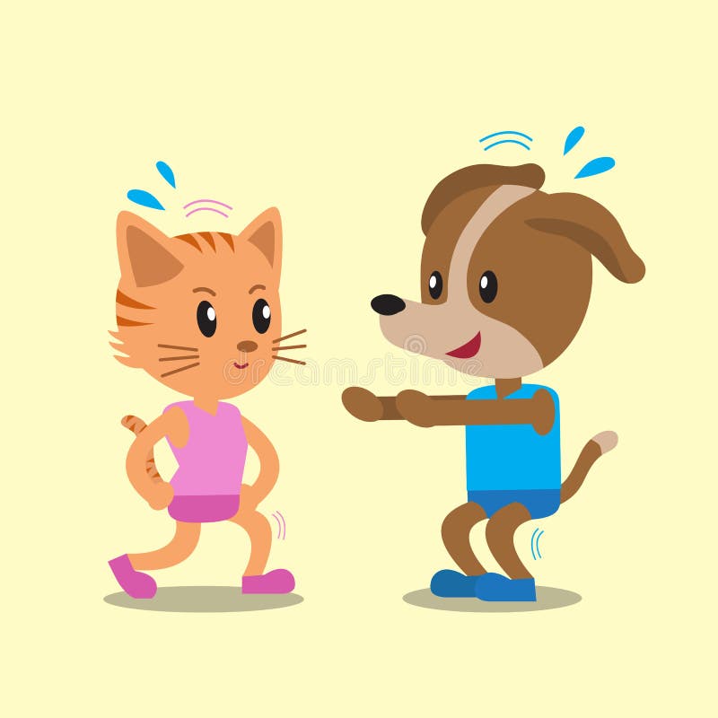 Cartoon a Cat and a Dog Doing Exercise Stock Vector - Illustration of ...