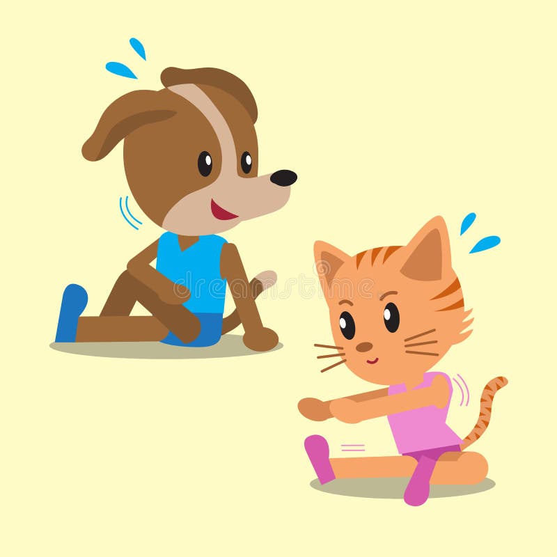 Cartoon Cat and Dog Doing Exercise Stock Vector - Illustration of ...