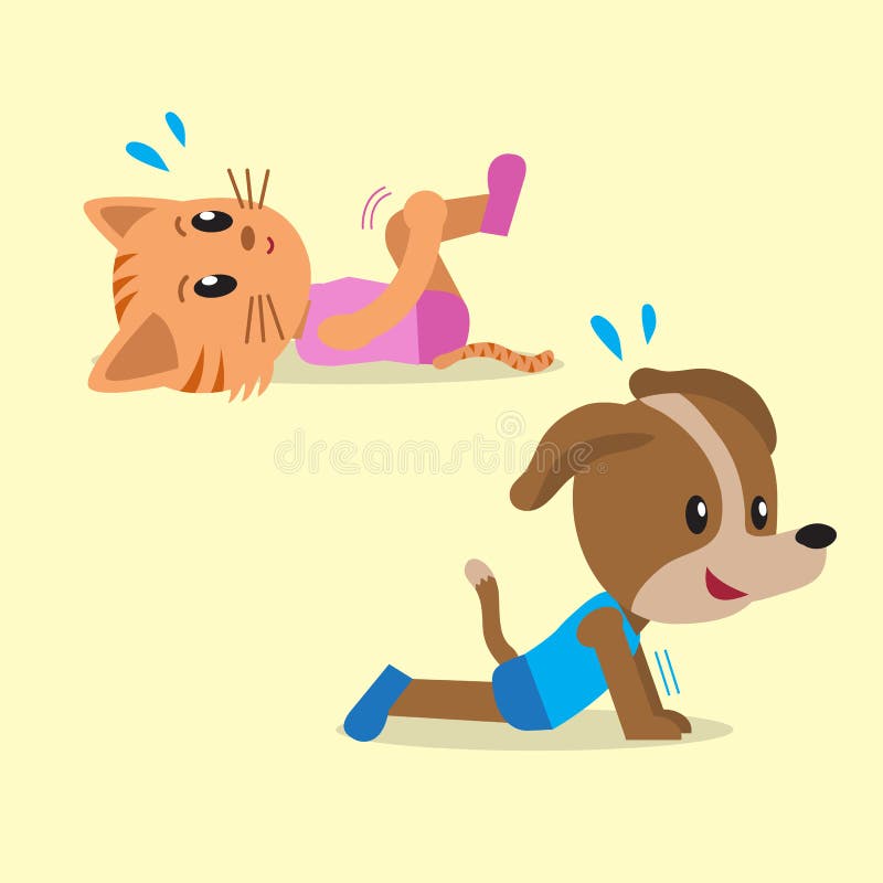 Cartoon Cat and Dog Doing Exercise for Health Stock Vector ...
