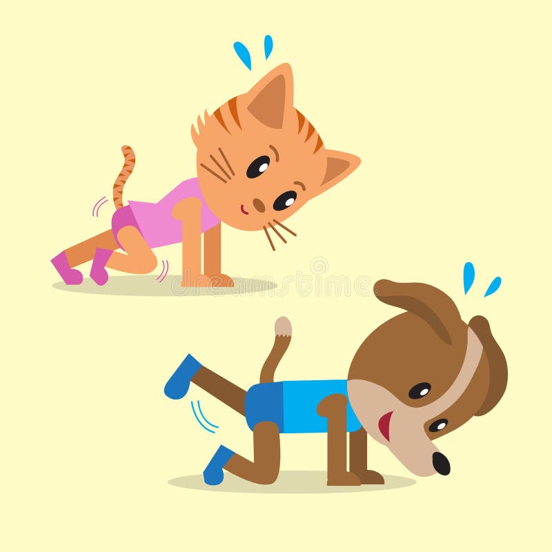 Cartoon Cat and Dog Doing Exercise Together Stock Vector - Illustration ...
