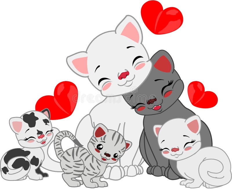 Cartoon cat family stock vector. Illustration of sweet - 87885220