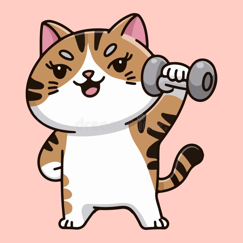 Cartoon Cat Flexing with Dumbbell Vector Illustration Stock ...