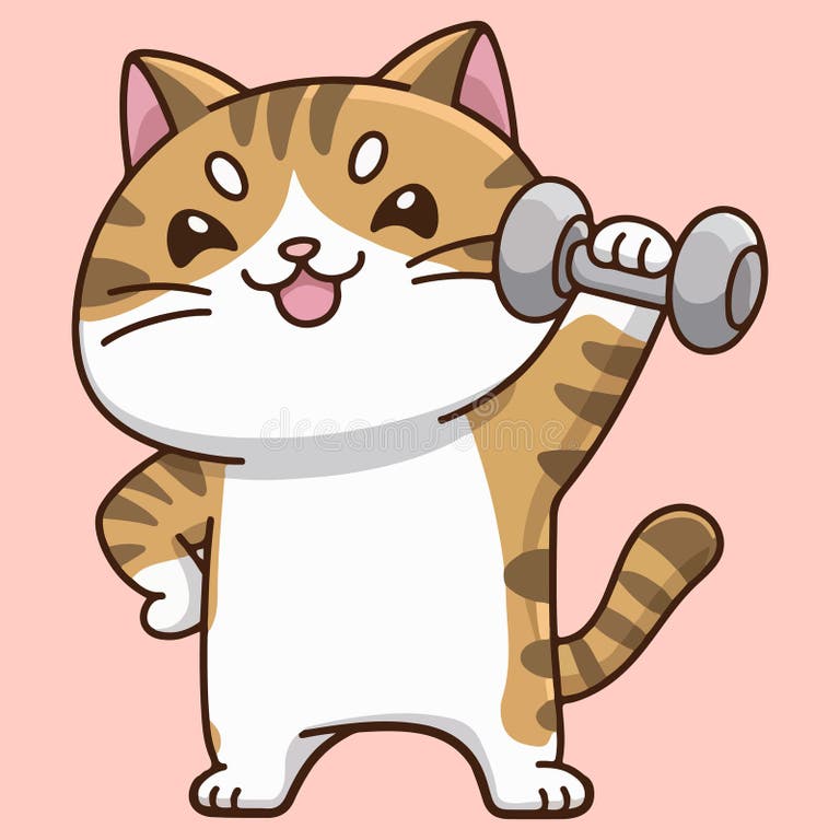 Cartoon Cat Flexing with Dumbbell Vector Illustration. Stock Vector ...