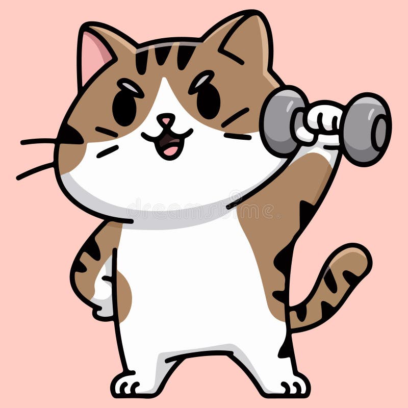 Cartoon Cat Flexing with Dumbbell Vector Illustration Stock Vector ...