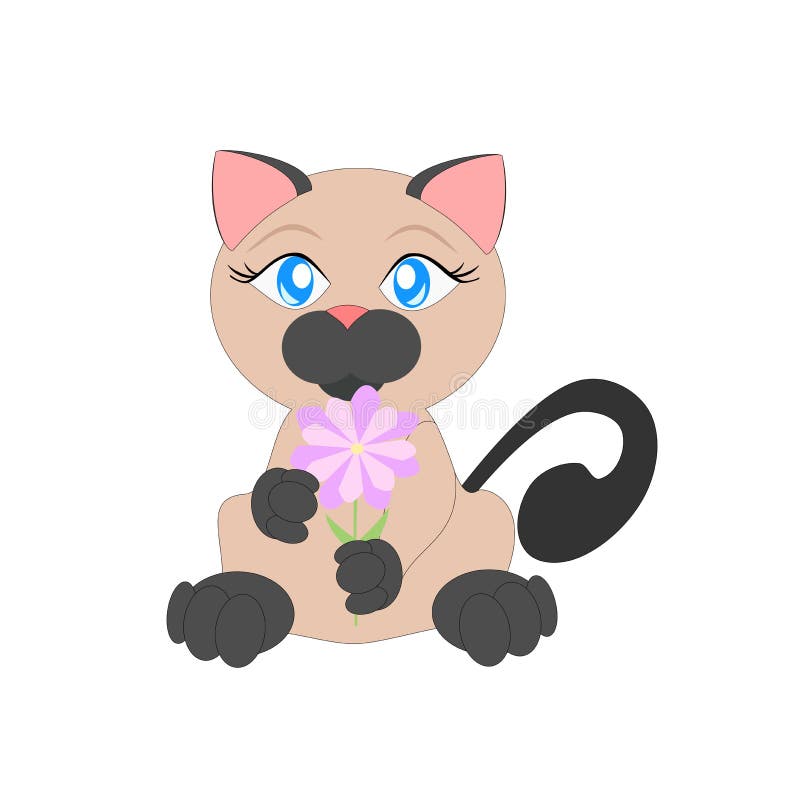 Cartoon cat with flower stock vector. Illustration of nice - 31937772