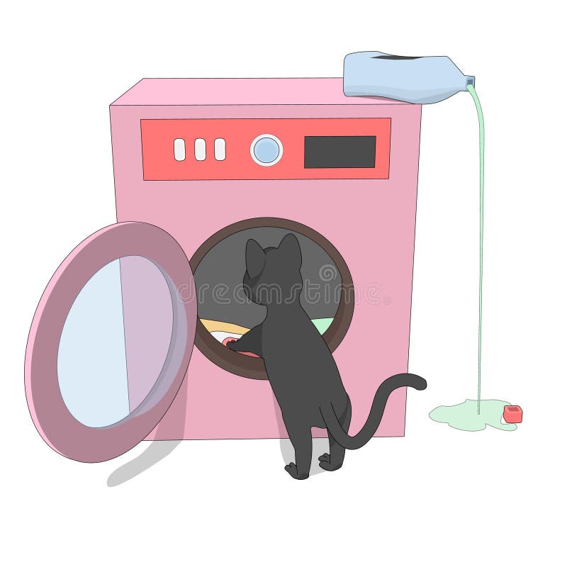 Cartoon Cat Helps with Washing. Stock Vector - Illustration of flat ...