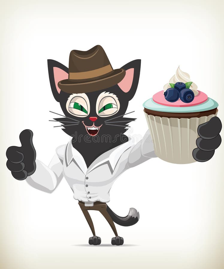 Cartoon Cat Holding Cupcake Stock Vector - Illustration of cute, vector ...