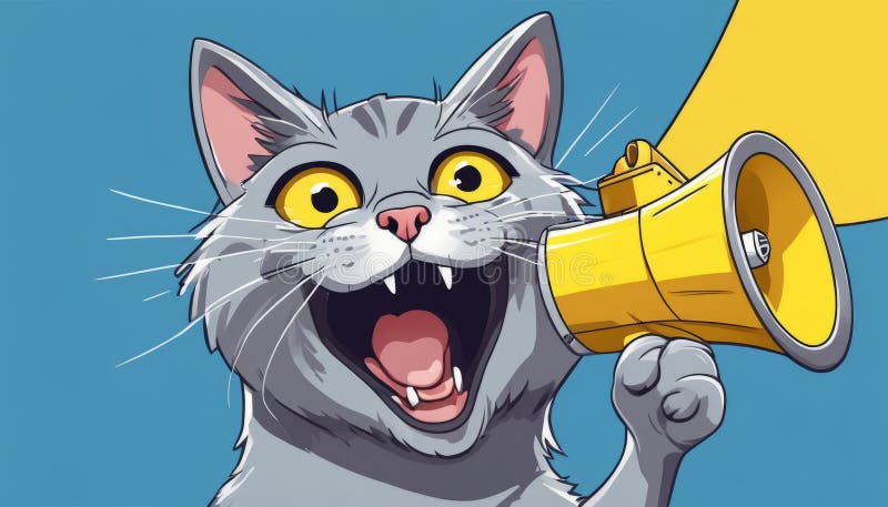 A Cartoon Cat Holding a Megaphone Stock Illustration - Illustration of ...