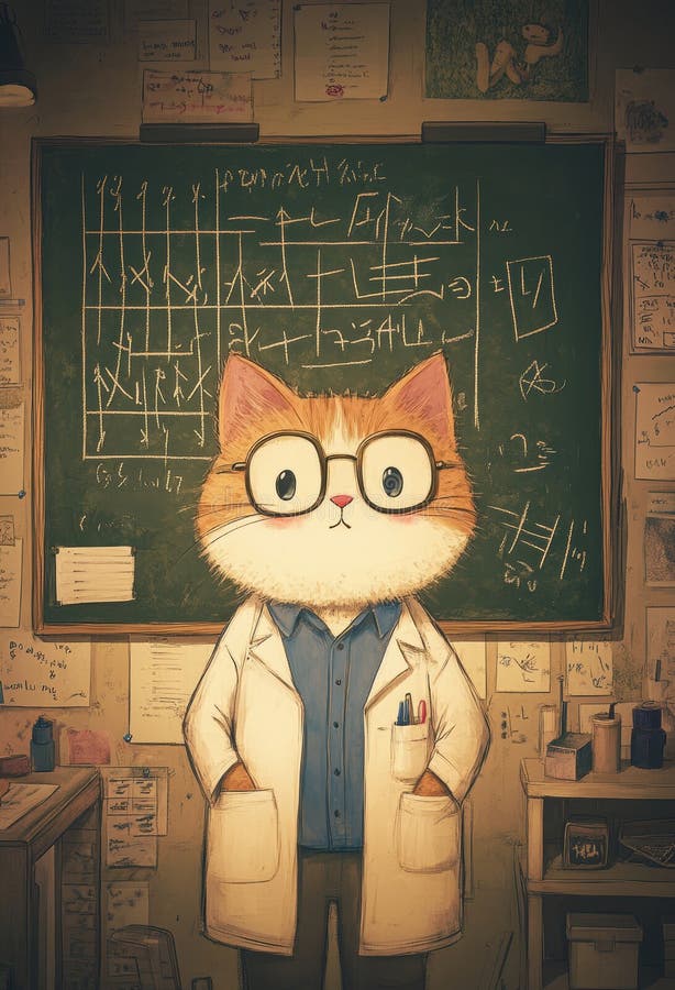 Cartoon Cat Scientist with Chalkboard Stock Photo - Image of chemistry ...