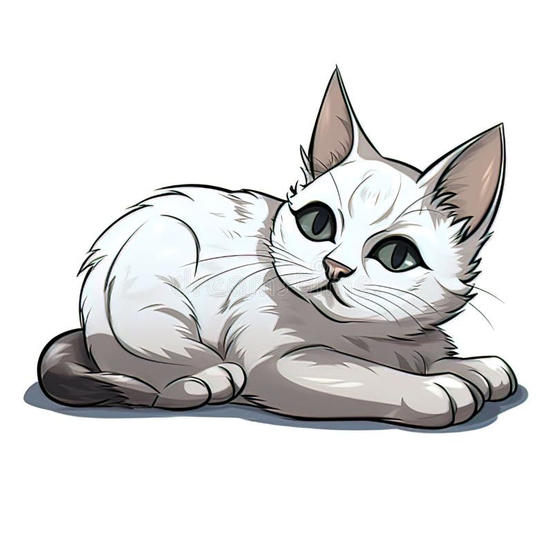 Cartoon Cat is Laying on the Floor on White Background Stock ...