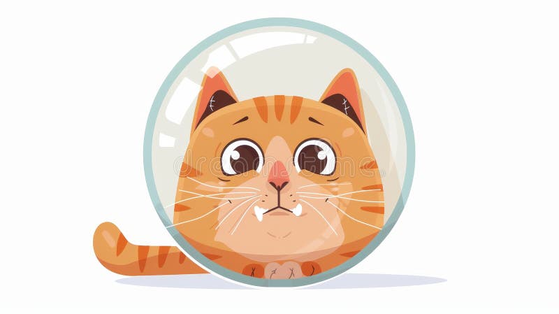 Cartoon Cat Looking through Glass. Distorted Kitty Face and Sad Muzzle ...