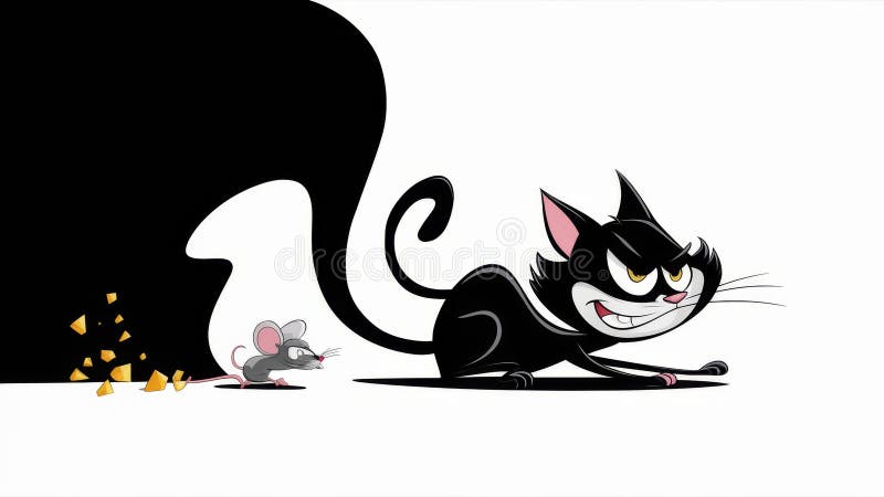 A Cartoon Cat and Mouse are Running Away from Each Other, AI Stock ...
