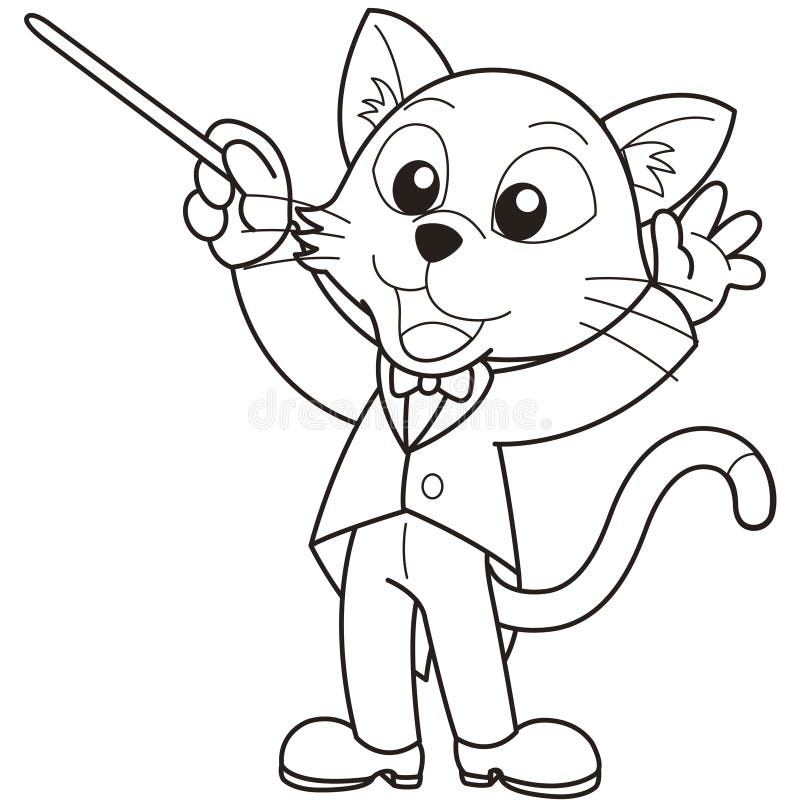 Cartoon Cat Music Conductor Stock Vector - Illustration of white ...