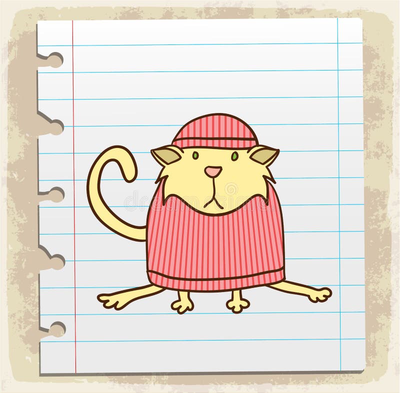 Cartoon Cat on Paper Note, Vector Illustration Stock Vector ...
