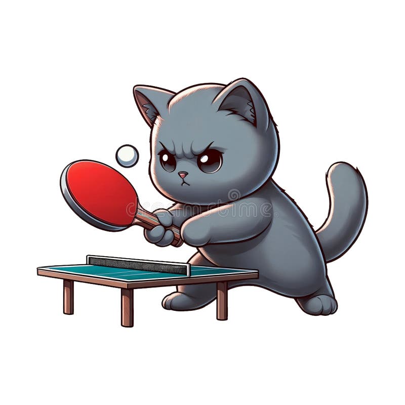 Cartoon Cat Playing Ping Pong, AI-generated. Stock Illustration ...