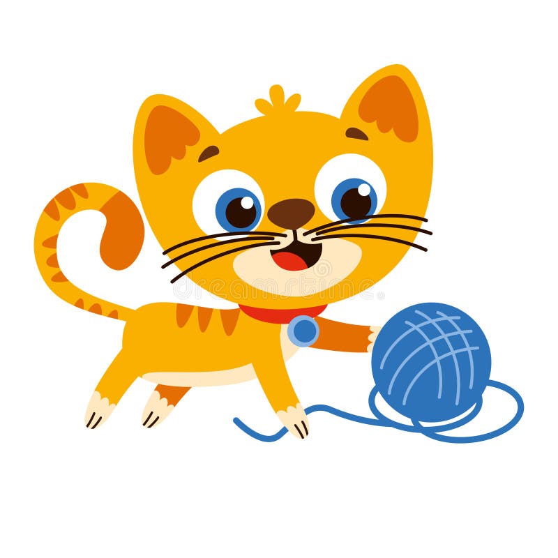 Cartoon Cat Playing with Yarn Stock Illustration - Illustration of ...