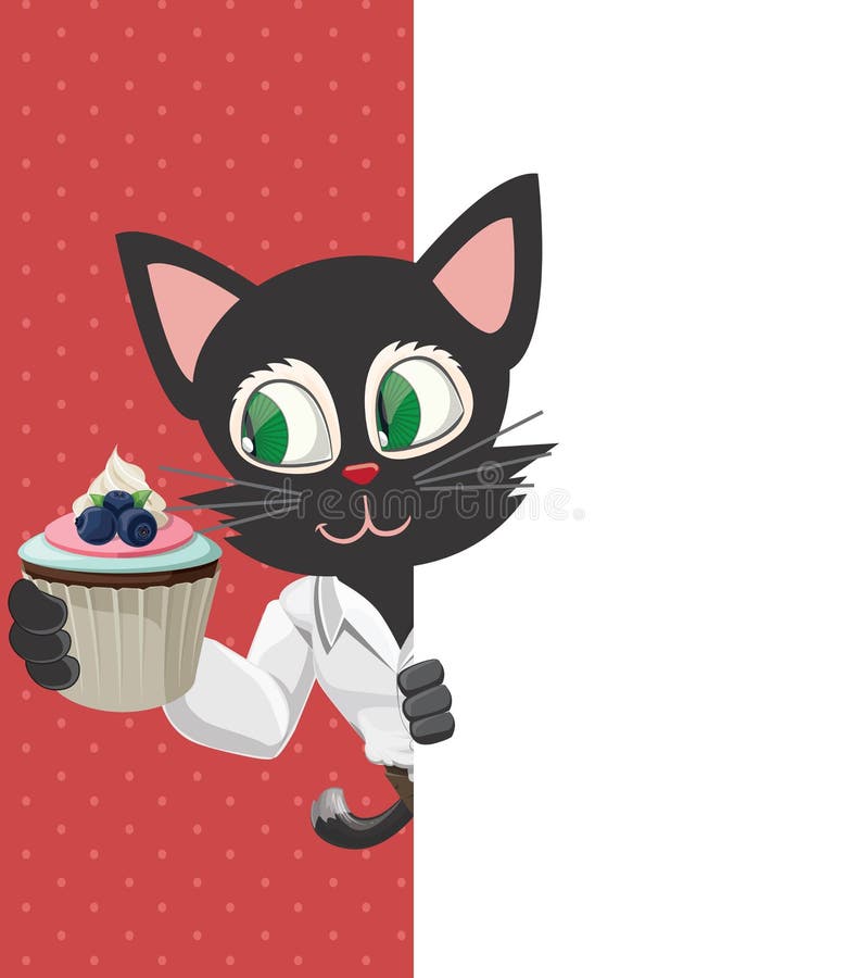 Cartoon Cat Poses with CupCake Stock Vector - Illustration of food ...