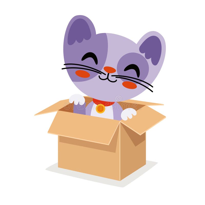 Cartoon Cat Posing in a Box Stock Illustration - Illustration of kitty ...