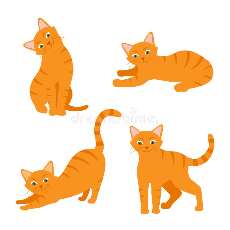 Cartoon Cat Set With Different Poses And Emotions Stock Vector