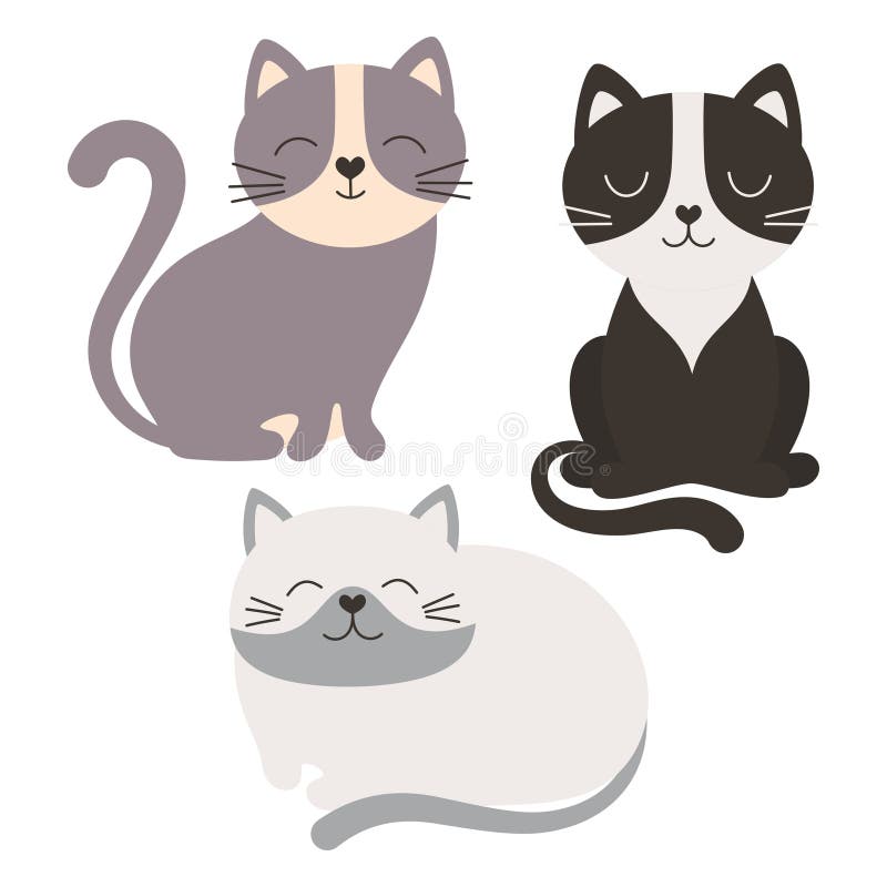 Cartoon Cat Set, Flat Style Stock Vector - Illustration of sitting ...