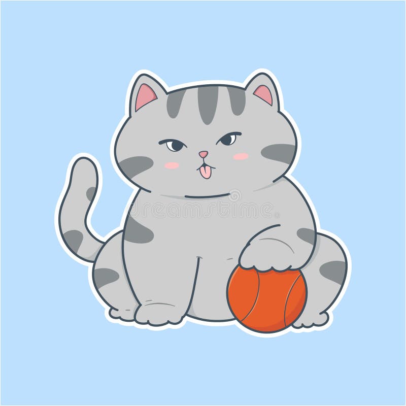 Cartoon Cat is Sitting on the Ground with a Basketball Stock ...