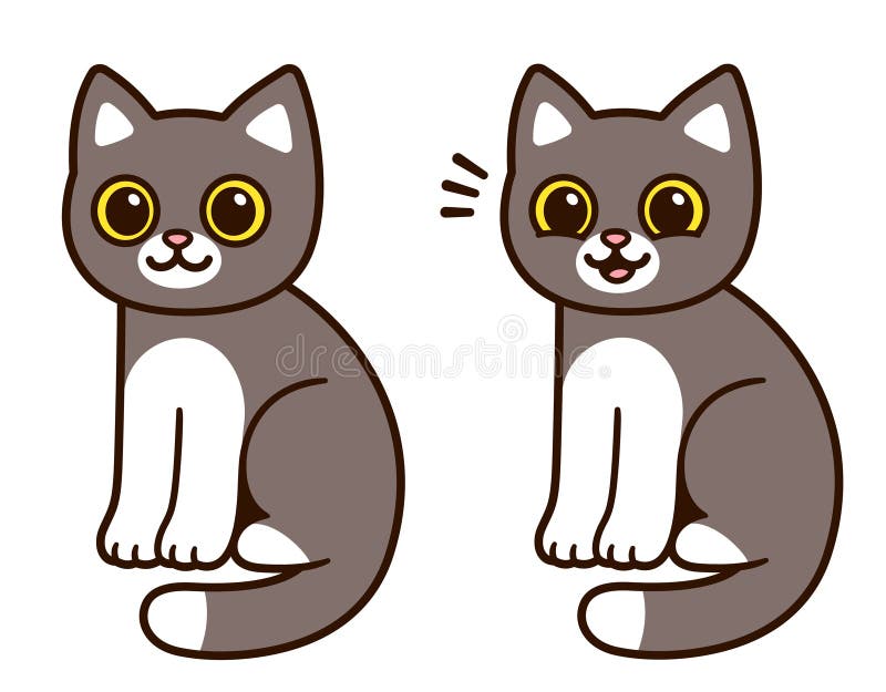 Cartoon Cat Sitting and Meowing Stock Illustration - Illustration of ...