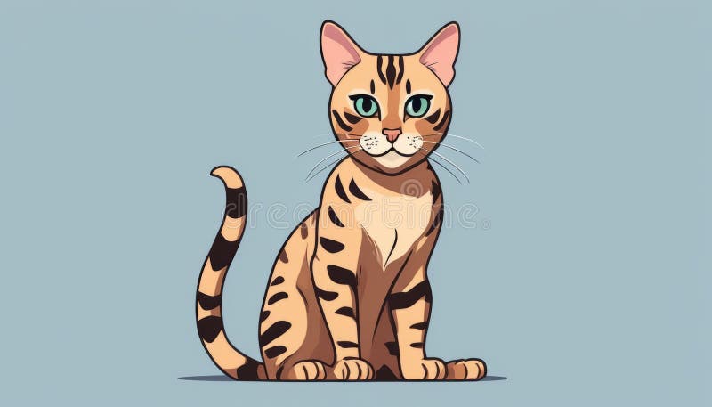 A Cartoon Cat with a Striped Tail and Blue Eyes Stock Illustration ...