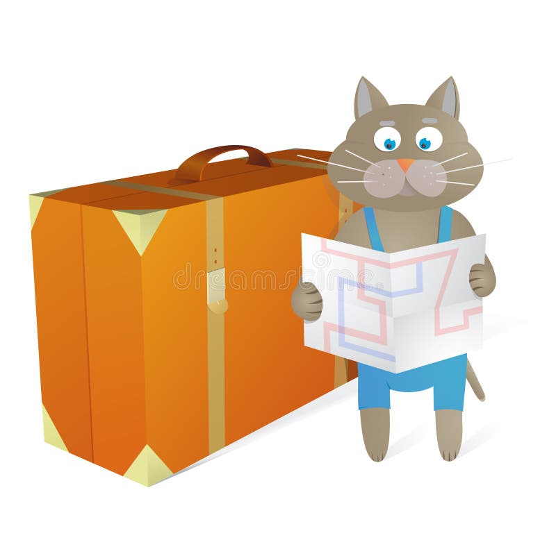 Cartoon cat traveling stock vector. Illustration of vacation - 47289333