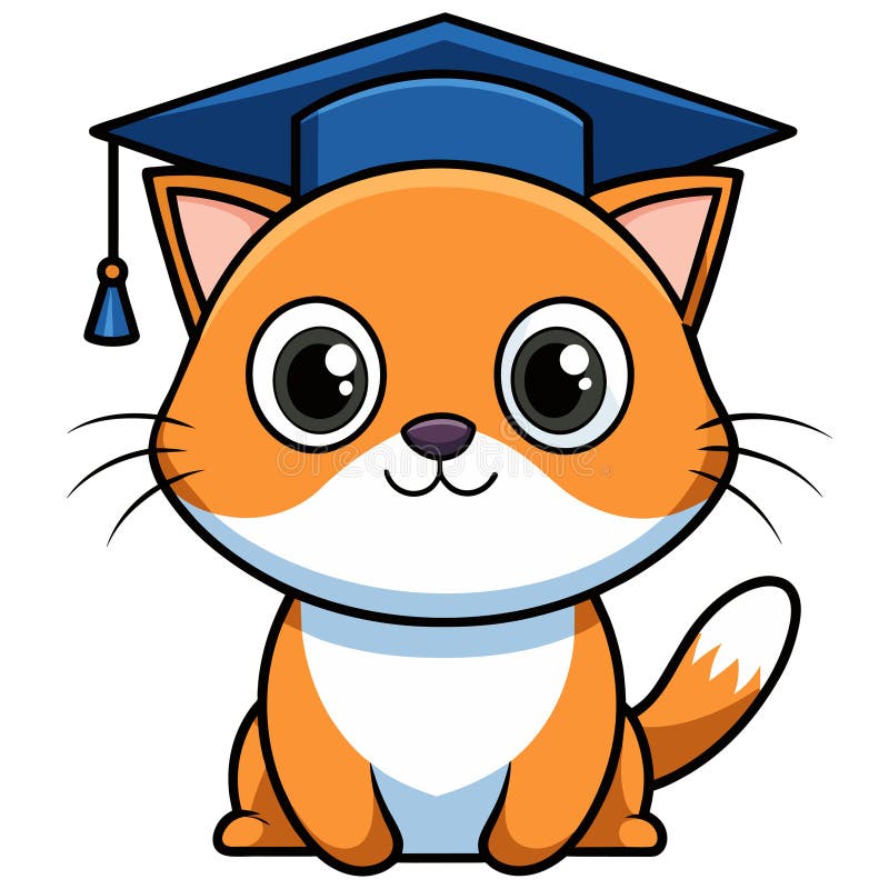 A Cartoon Cat is Wearing a Graduation Cap and Smiling Stock ...