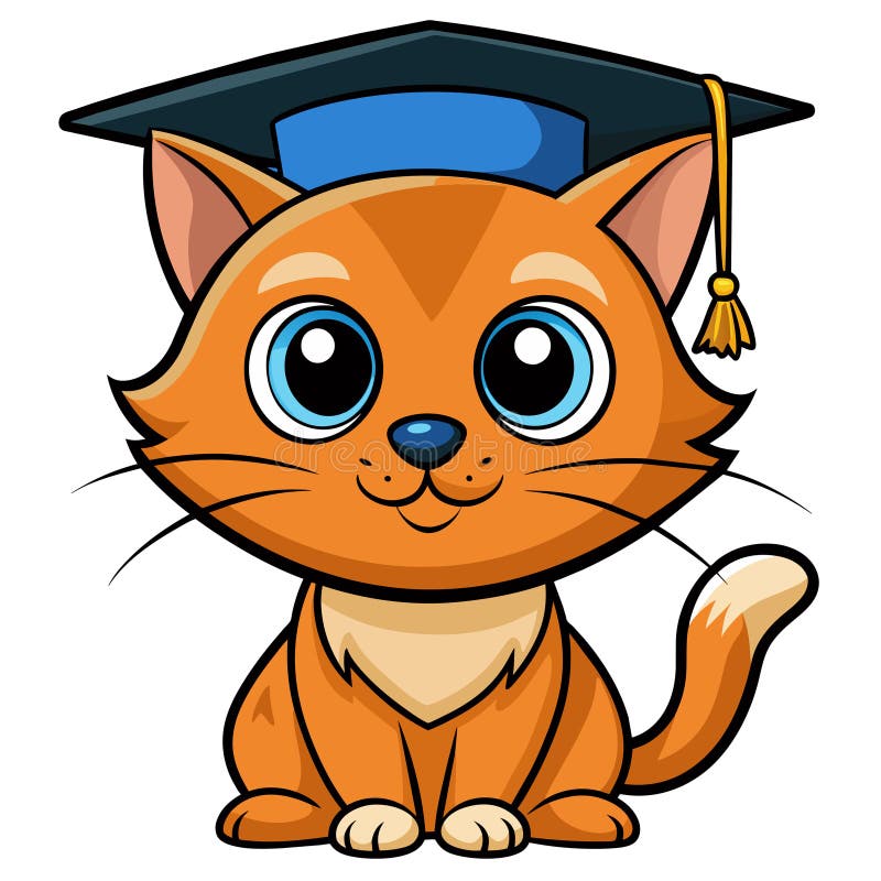 A Cartoon Cat is Wearing a Graduation Cap and Smiling Stock Photo ...