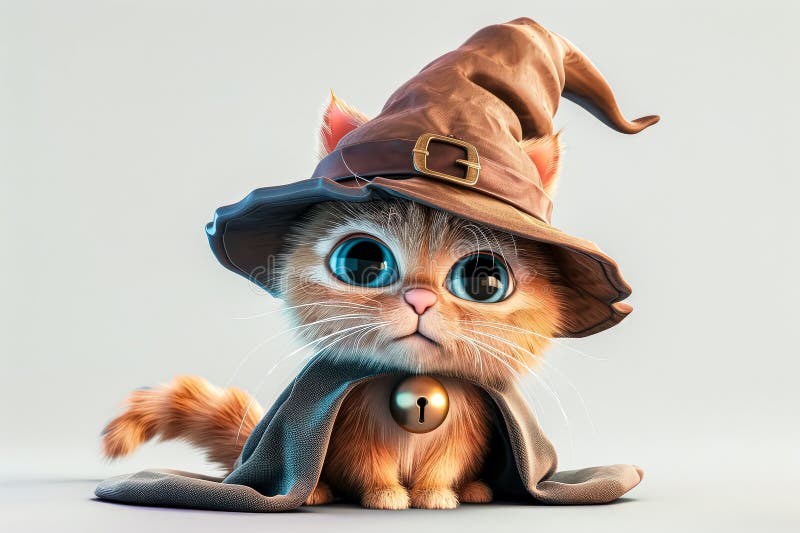Cartoon Cat Wearing a Wizard Hat and a Blue Scarf. Stock Photo - Image ...