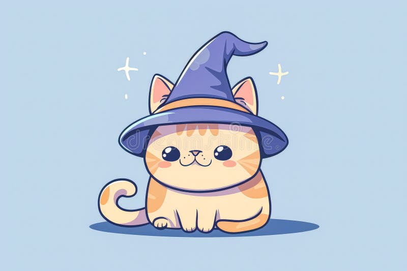 Cartoon Cat Wearing a Wizard Hat Stock Image - Image of decoration ...