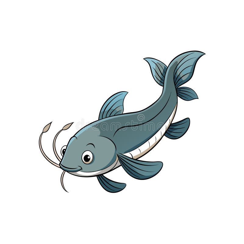 Cartoon Catfish Illustration on a White Background Swimming Forward ...