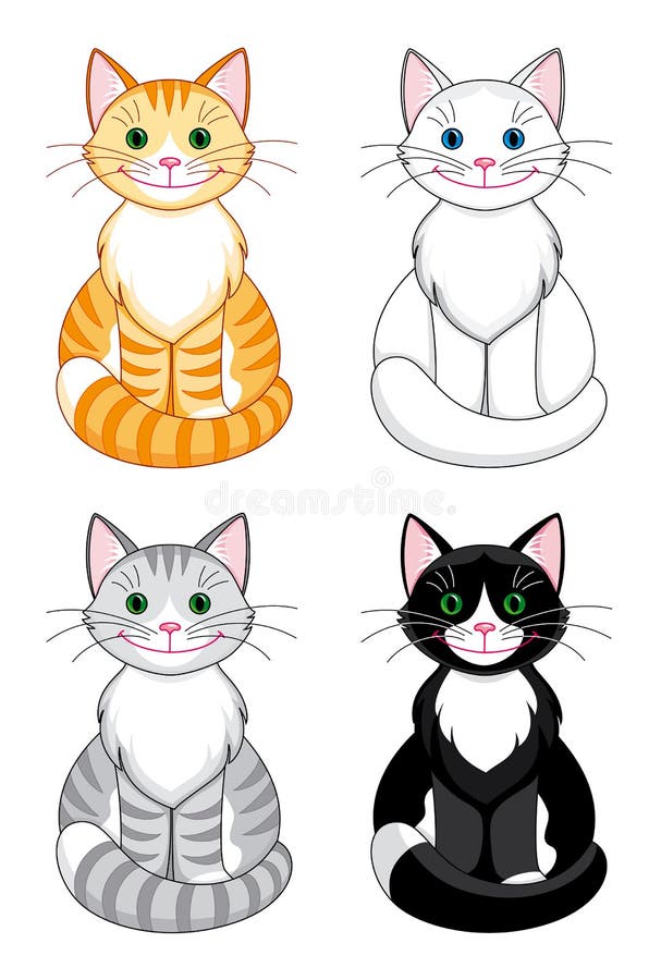 Funny Cats Set Cartoon Illustration Stock Vector - Illustration of ...
