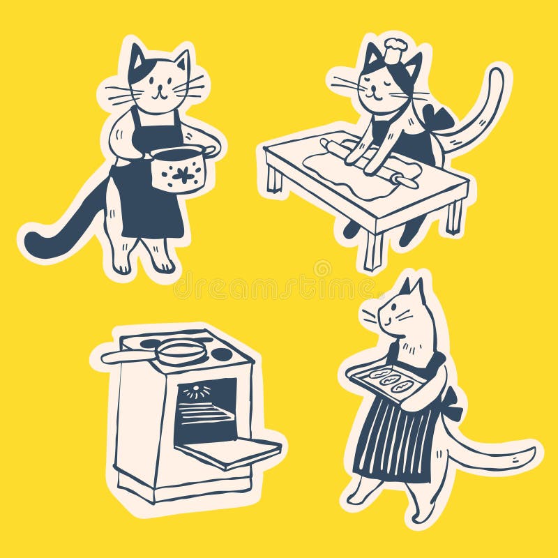 Cartoon Cats Cook Food. Vector Stock Vector - Illustration of menu ...