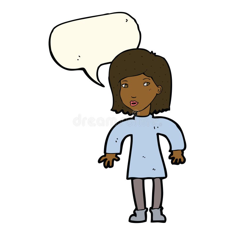 Cartoon Cautious Woman with Speech Bubble Stock Illustration ...