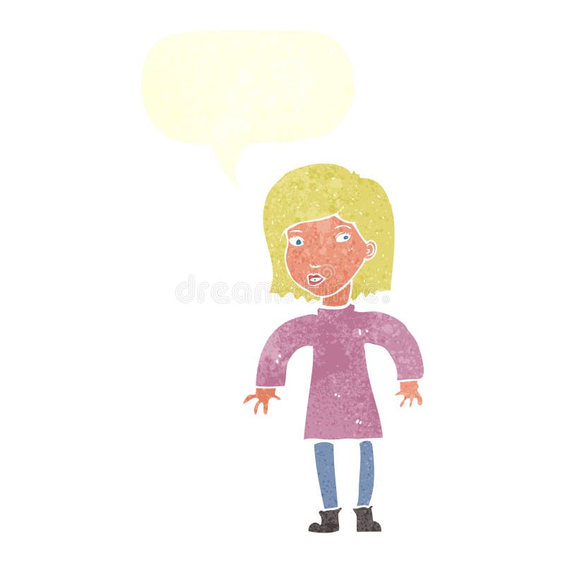 Cartoon Cautious Woman with Speech Bubble Stock Illustration ...