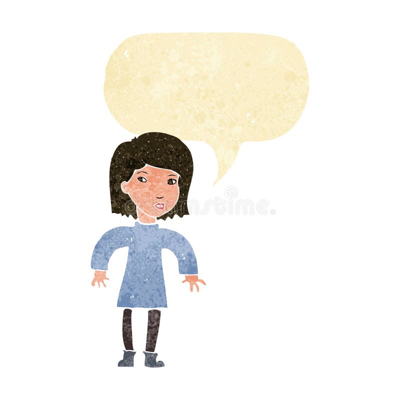Cartoon Cautious Woman with Speech Bubble Stock Illustration ...