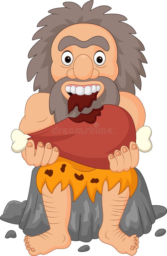 Caveman Eating a Large Drumstick Stock Illustration - Illustration of ...