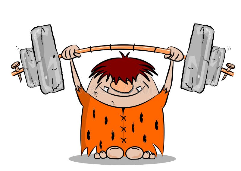 Cartoon Caveman Keeping Fit Stock Vector - Illustration of holding ...