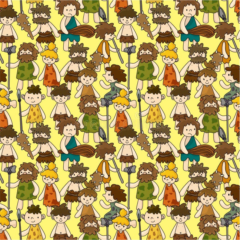 Cartoon Caveman Seamless Pattern Stock Vector - Illustration of ...