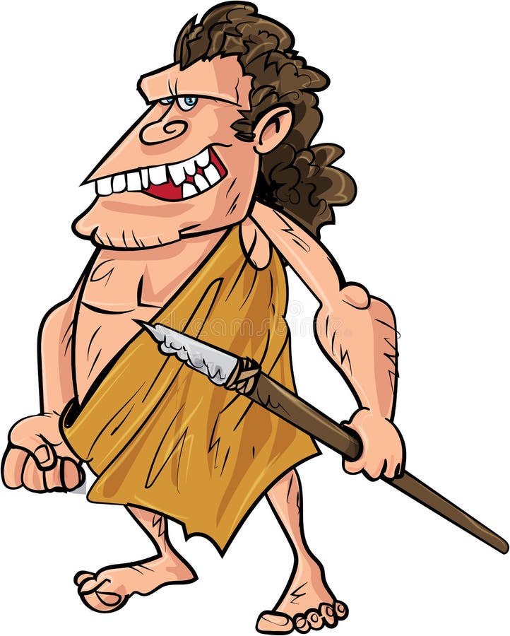 Cartoon Caveman with a Spear Stock Illustration - Illustration of brow ...